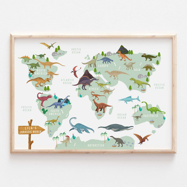 Personalised Jurassic Dinosaur Map Print – Funky Print Factory